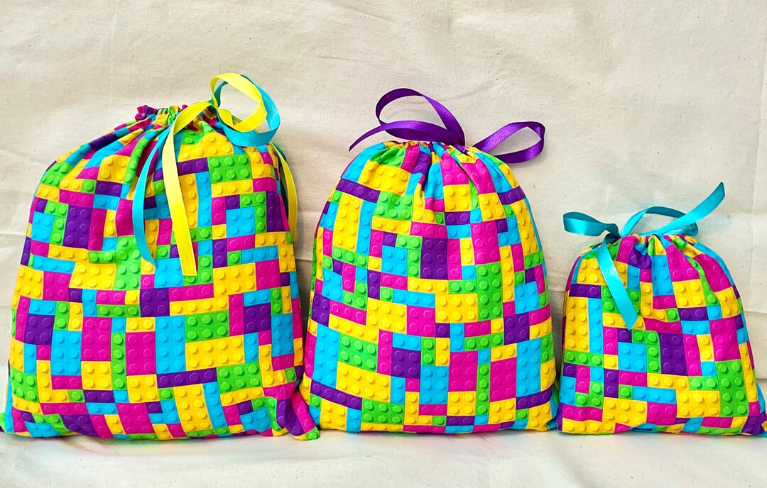 Brick Fabric Gift Bags ~ Party Bags ~ Fabric Wrapping ~ Lego Storage ...