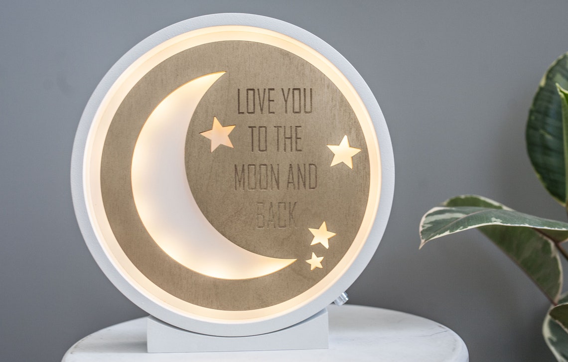Night Light - Moon Lamp - Wooden Lamp - Wall Lamp - Marquee Lamp - Half ...