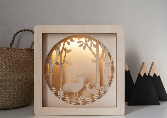 Items similar to shadow box - lamp - shadow box light - wooden night ...