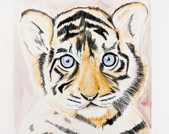 Adorable Cute White Baby Tiger Cub Playing in the Flowers, Digital Art ...