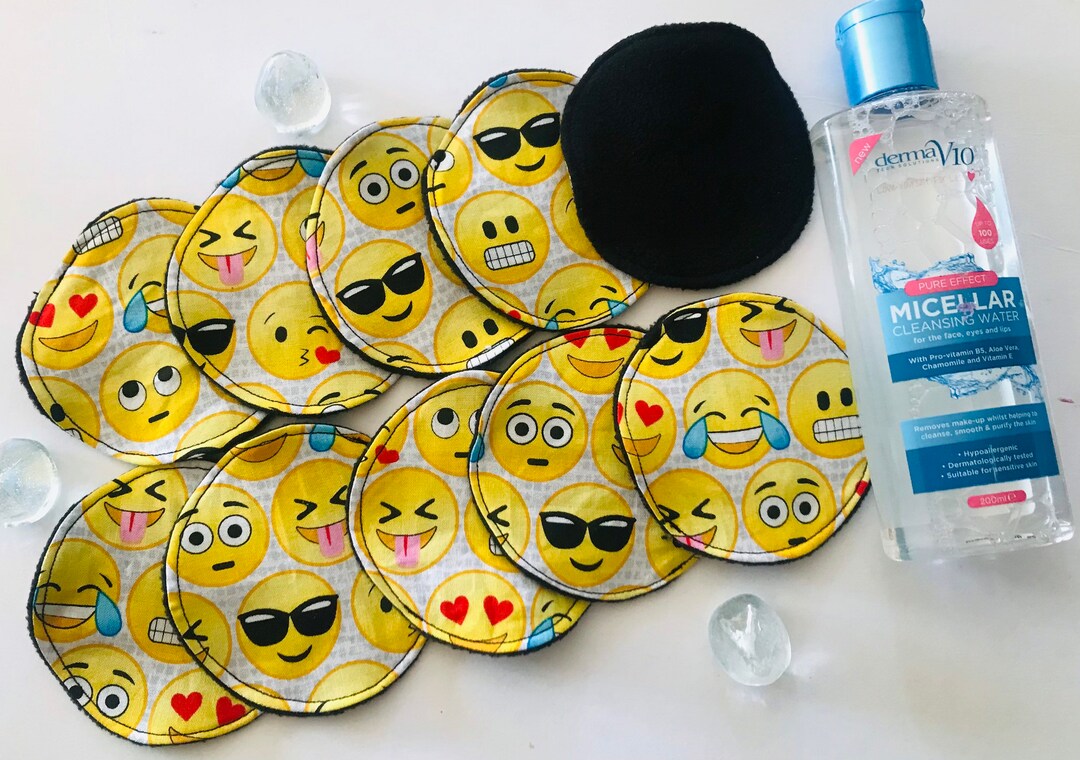 Reusable Face Wipes, Fun Emoji Fabric, Zero Waste Make up Wipes, Eye ...