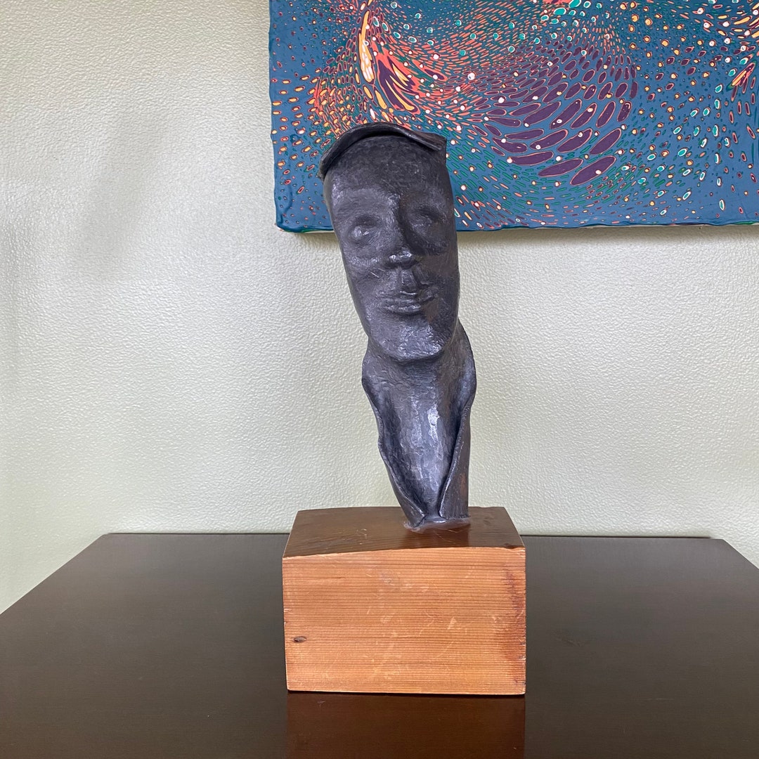 Midcentury Modern Abstract Bronze Face Sculpture on Wood Base - Etsy