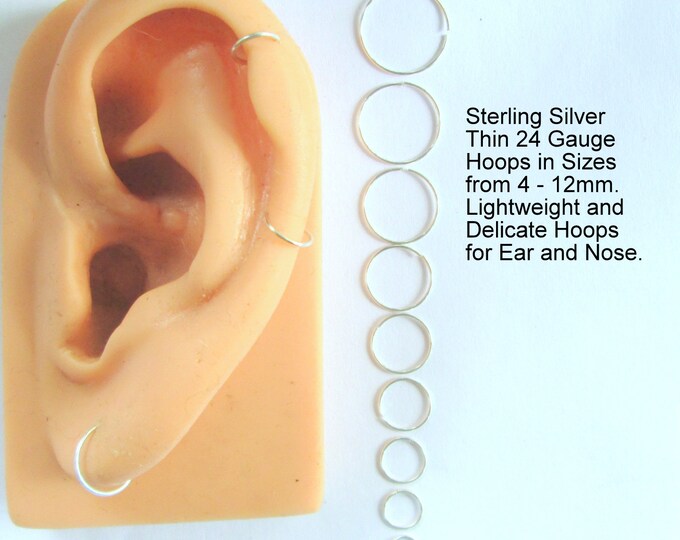 Super Thin Cartilage Earring in 24 Gauge Sterling Silver, Helix, Ear ...
