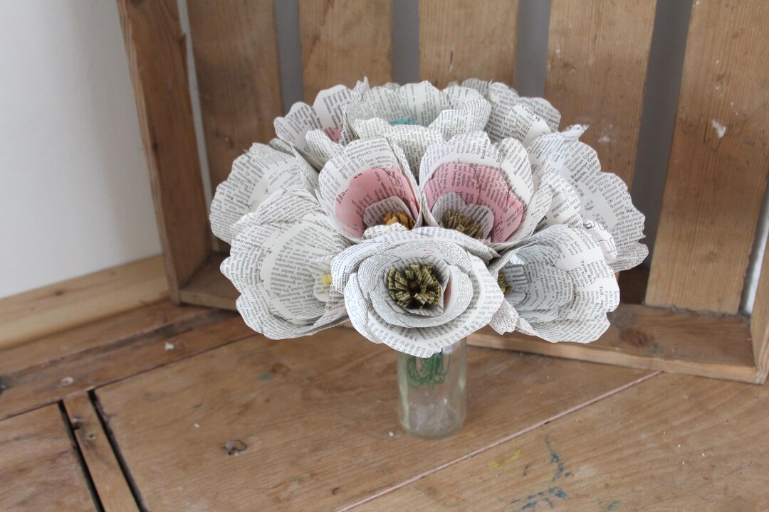 Vintage Book Paper Flowers, Simmons Paper Emporium, Eco-friendly Flower ...