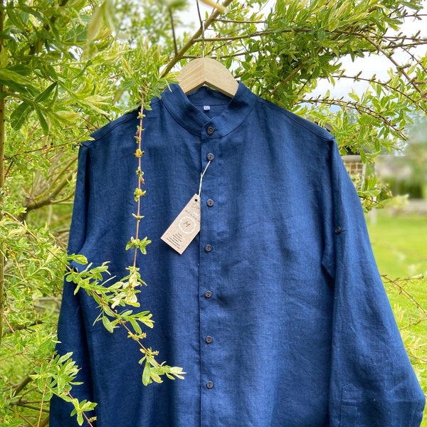 Royal Blue Linen Shirt Men - Etsy