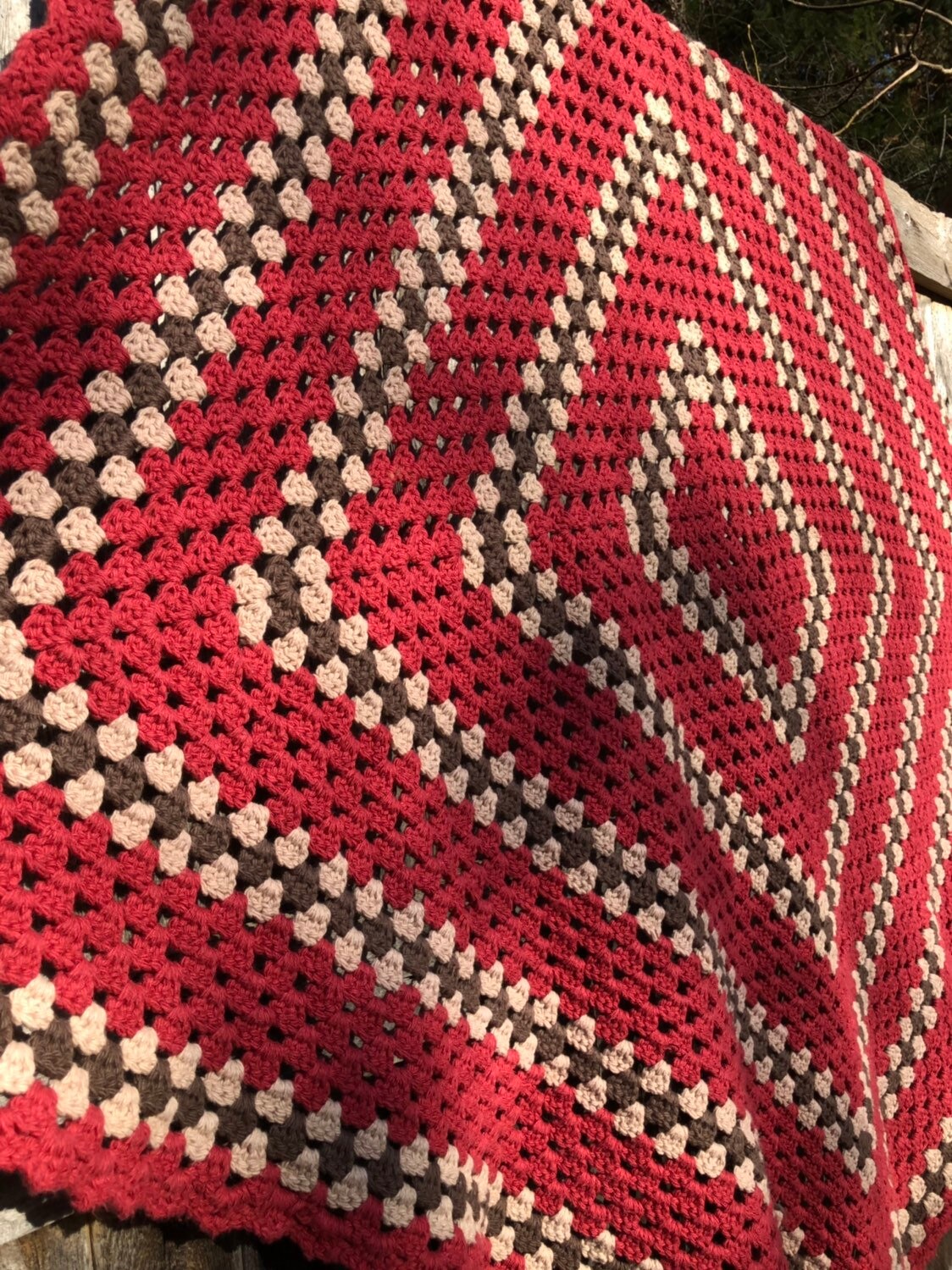 Crochet Cotton Throw in Rust Brown & Cream - Etsy