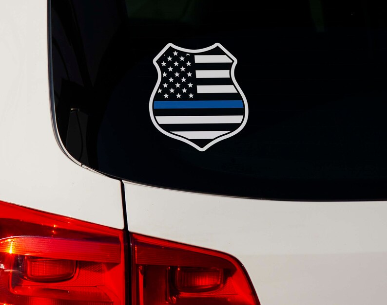 Thin Blue Line Shield Reflective American Flag Bumper Sticker, Durable ...
