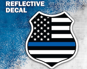 Thin Red and Blue Line Reflective American Flag Bumper Sticker, Durable ...