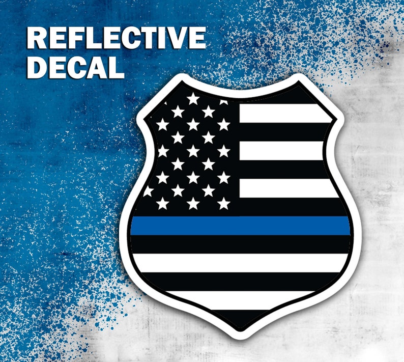 Thin Blue Line Shield Reflective American Flag Bumper Sticker, Durable ...