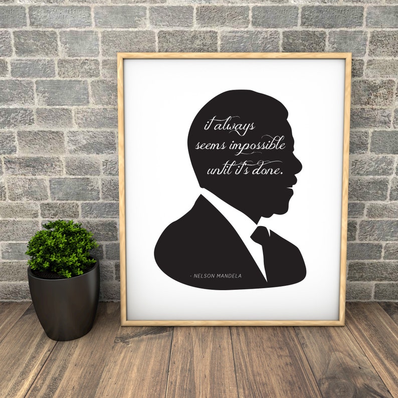 Nelson Mandela Art Print | Inspirational Quote, Wall Decor, Silhouette ...