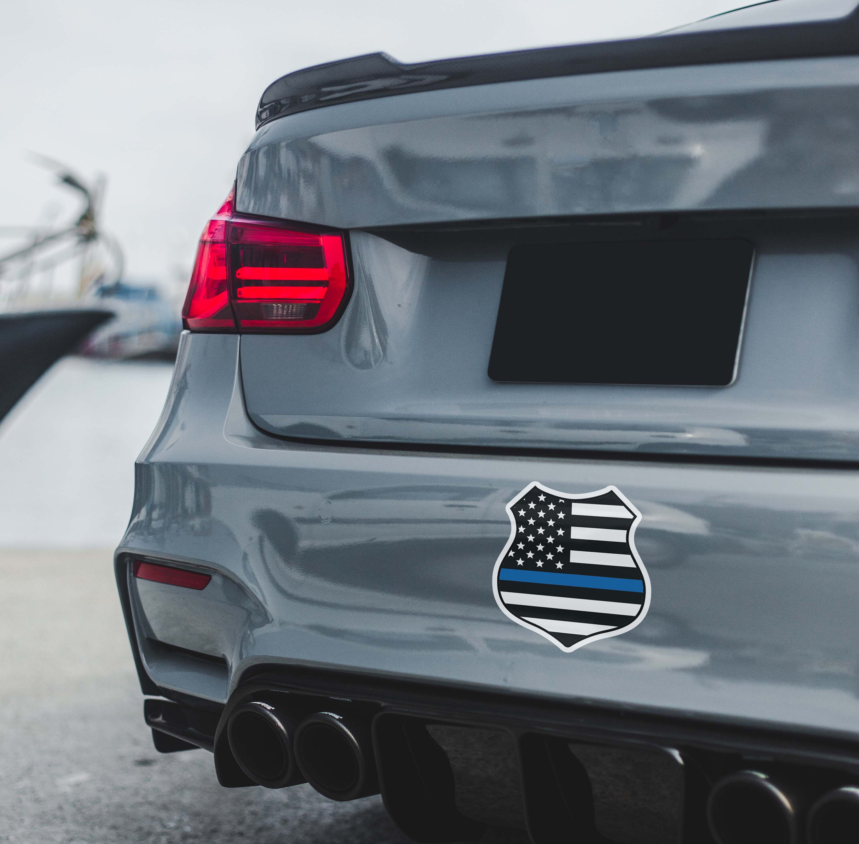 Thin Blue Line Shield Reflective American Flag Bumper Sticker, Durable ...