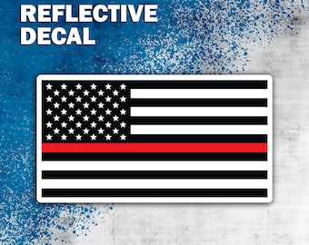 Thin Red and Blue Line Reflective American Flag Bumper Sticker, Durable ...
