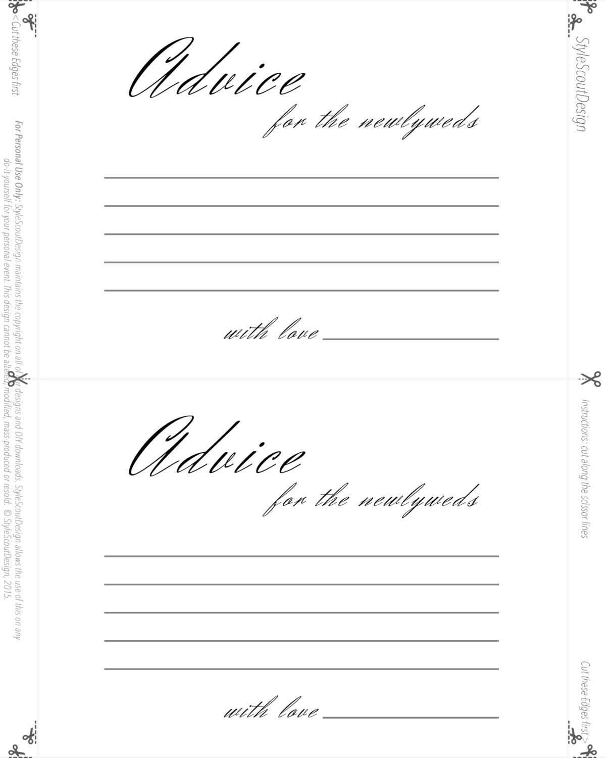Advice For The Bride And Groom Wedding Advice Card Etsy