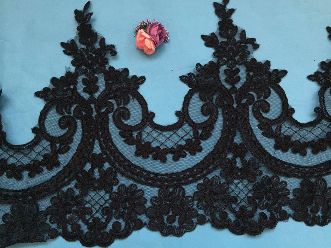Black Alencon Lace Trim Black Corded Lace Trim Pure White - Etsy