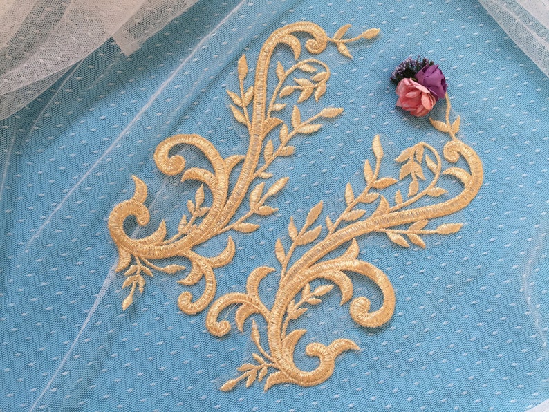 Golden Lace Applique Baroque Lace Trim Vintage Embroidered | Etsy