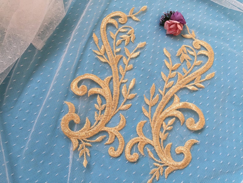 Golden Lace Applique Baroque Lace Trim Vintage Embroidered | Etsy