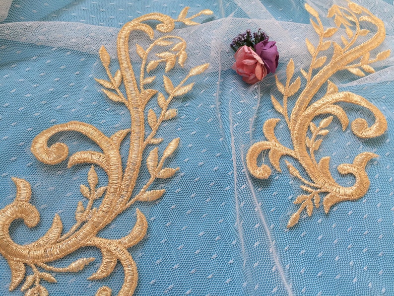 Golden Lace Applique Baroque Lace Trim Vintage Embroidered | Etsy