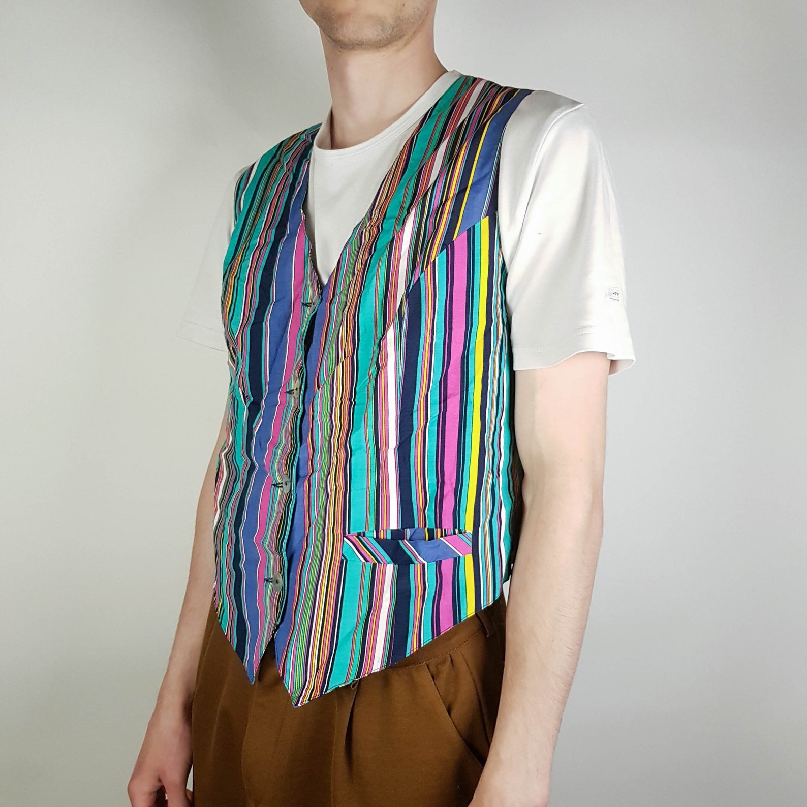 Bright Striped Vintage 90's Unisex Vest Old School Waistcoat Colorful ...