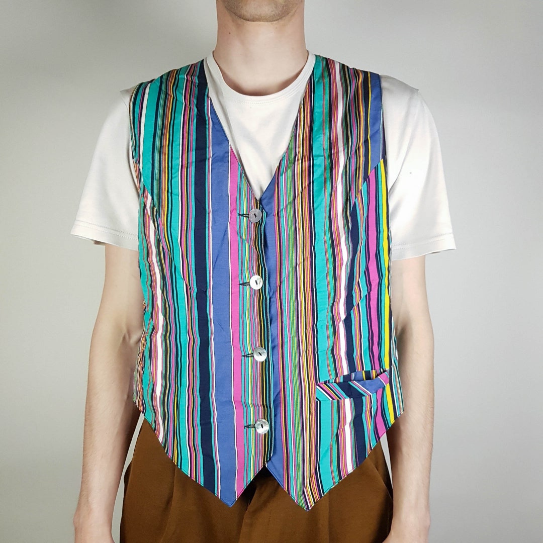 Bright Striped Vintage 90's Unisex Vest Old School Waistcoat Colorful ...