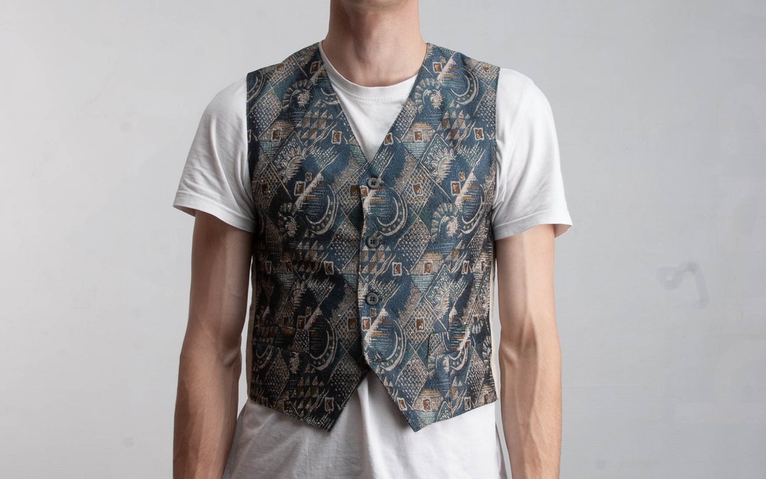Shiny Vintage 90's Embroidered Vest With Abstract Pattern Folk West ...