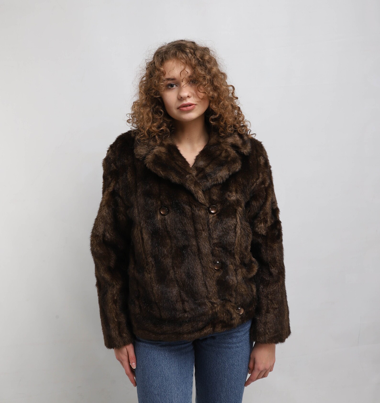 Brown Faux Fur Coat Vintage Fake Fur Coat Classic Warm Winter Chick ...
