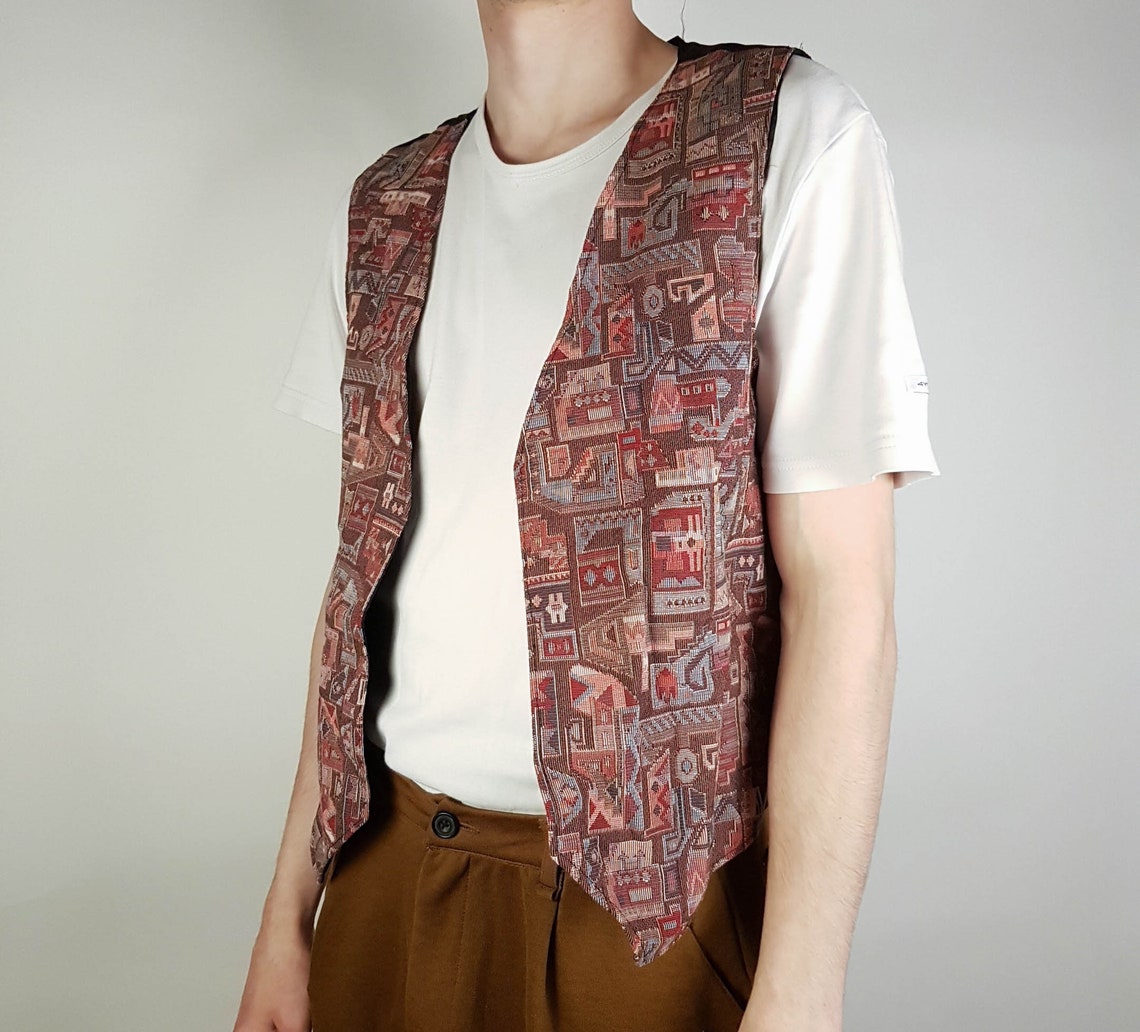 90's Vintage Abstract Indie Pattern Vest Old School | Etsy