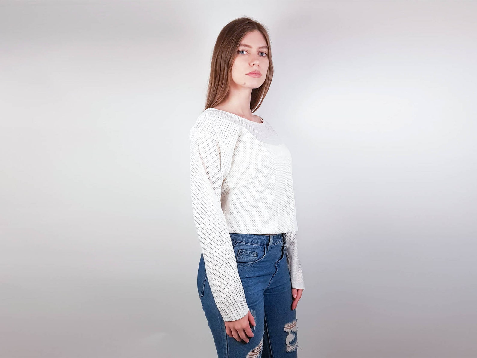 See Through Loose Vintage Sweater White Woman Sweatshirt - Etsy