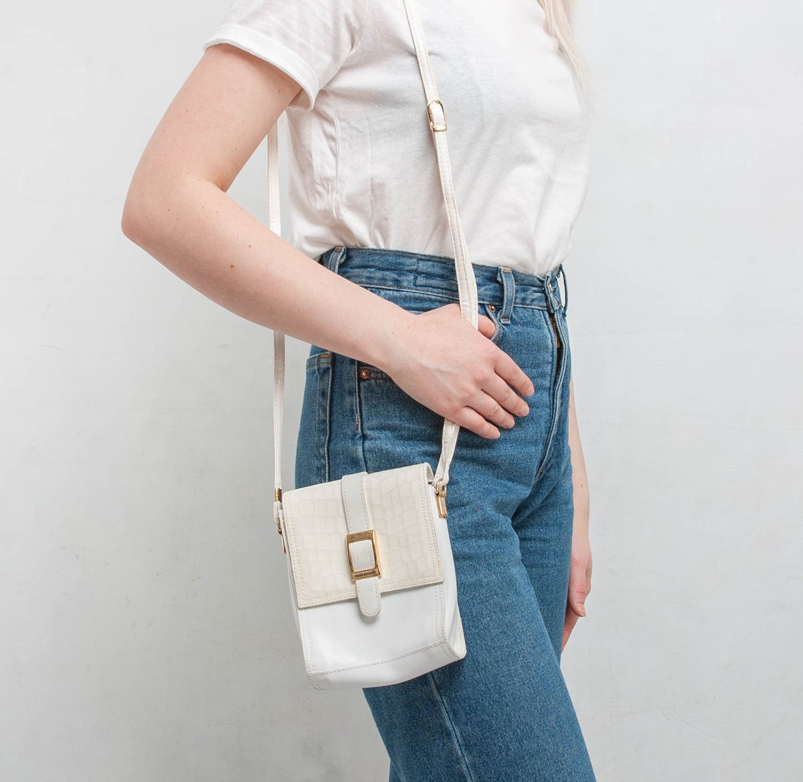 Vintage Small Purse Classic Mini Shoulder Bag 90s Leather Handbag White ...