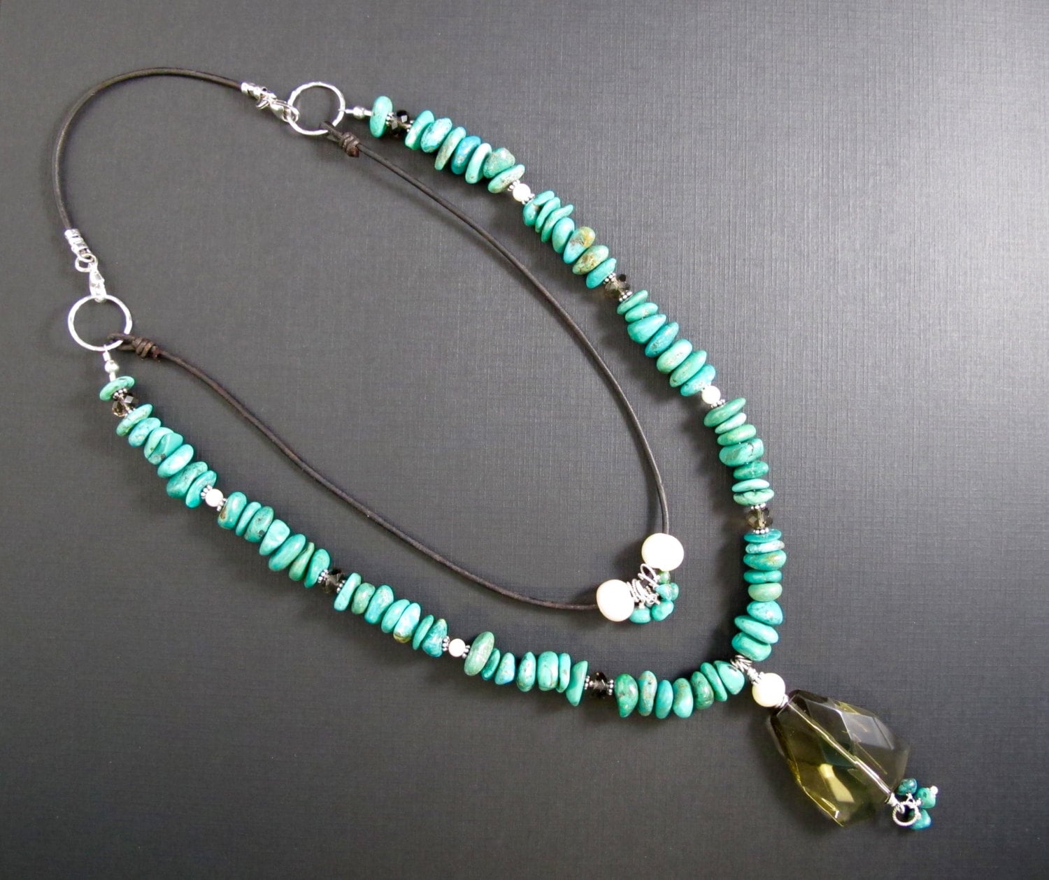 Necklace With Turquoise, Sterling Silver, Brown Beads, Pearls and ...