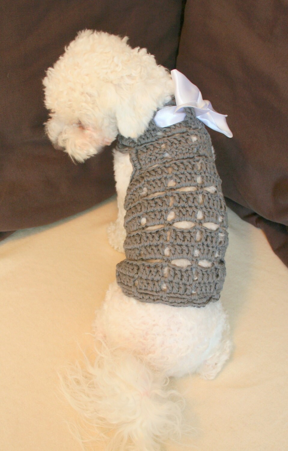 Crochet Dog Clothes / Dog Sweater Pet Clothing White Bow - Etsy Canada