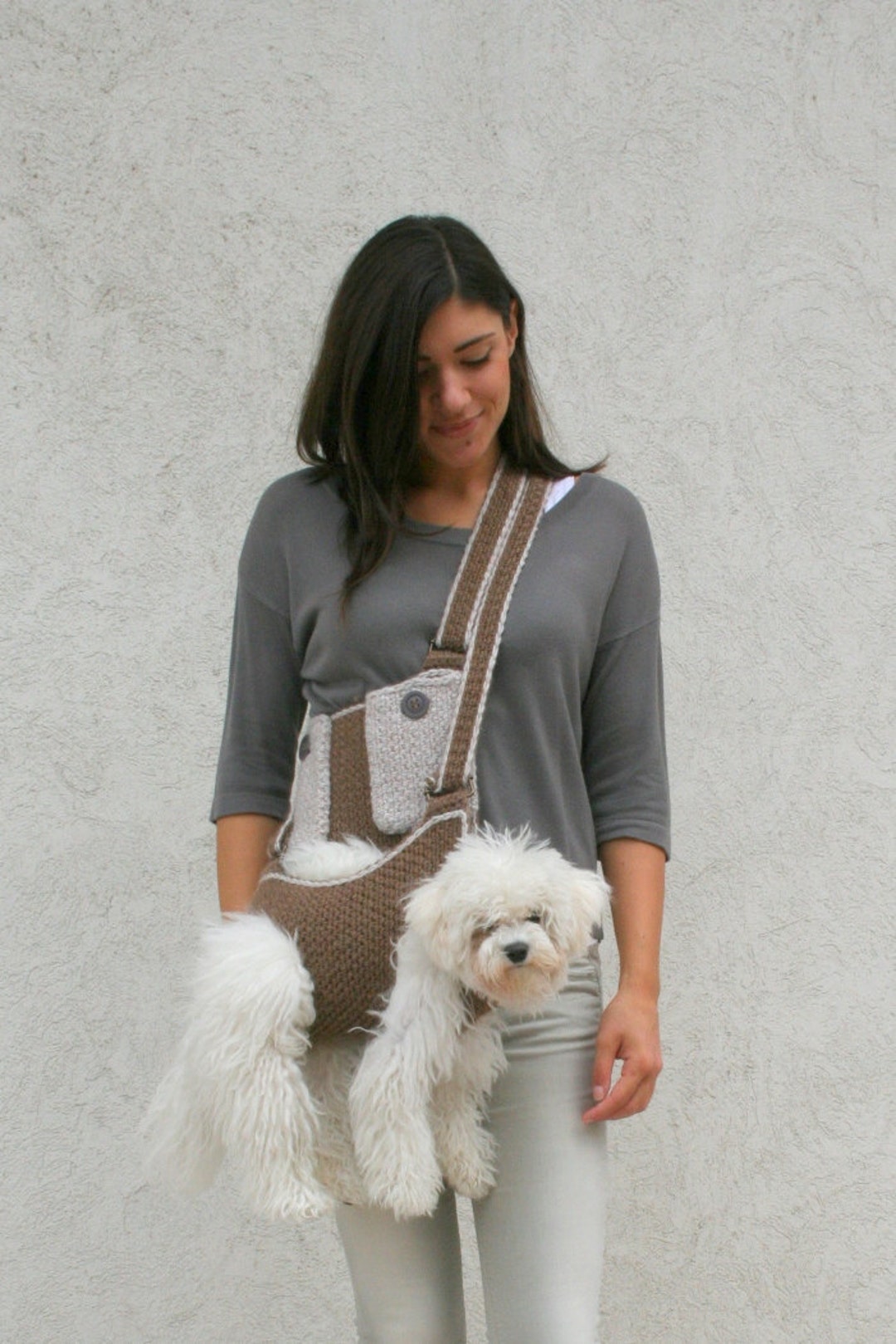 Pet Carrier / Crochet Dog Carrier / Dog Sling Carrier With Pockets ...