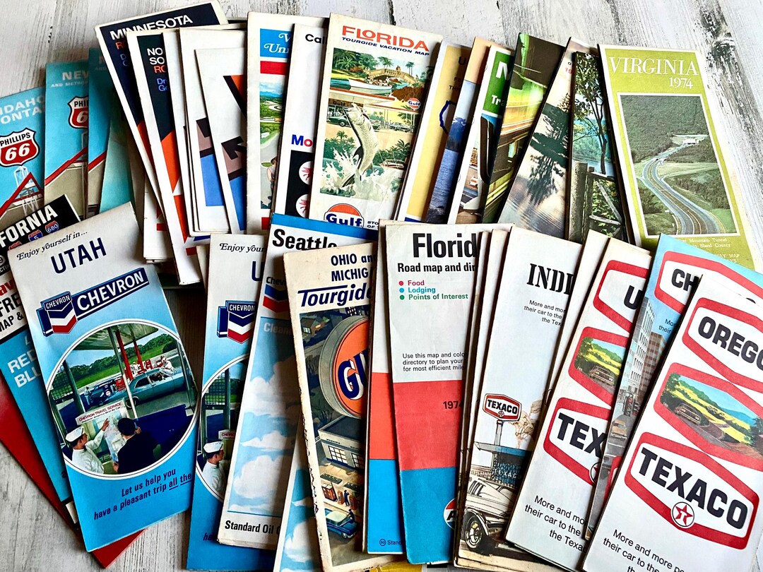 50+ Road Map Vintage US Gas Station, 1960s-70s American Oil, Gulf ...