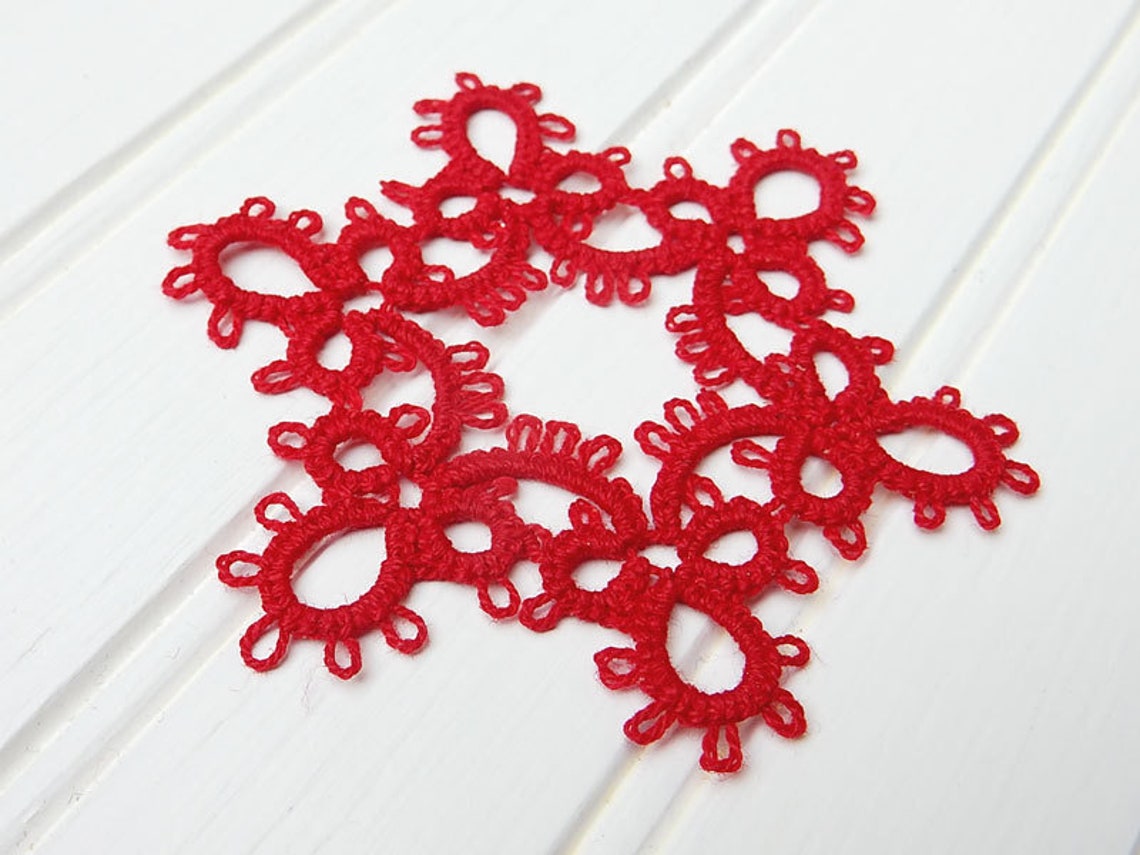 Red Tatted Lace Christmas Ornament - READY TO SHIP - Hanging Snowflake ...