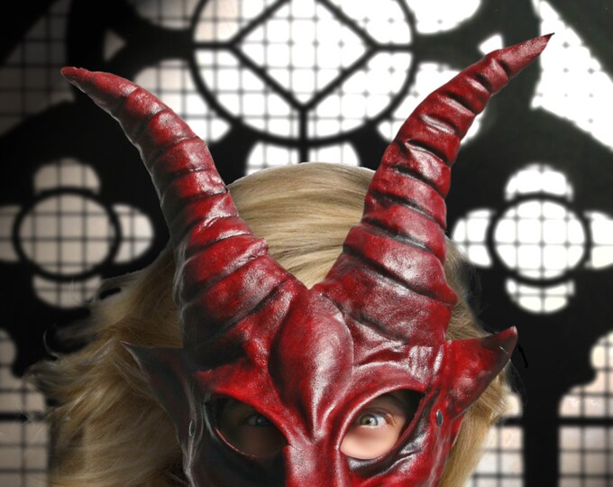 Demon Mask Devil Red Leather Horn Costume Cospaly Larp Renaissance ...