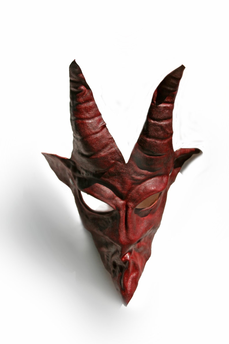 Demon Mask Red Devil Leather Horn Costume Cospaly Larp Renaissance ...