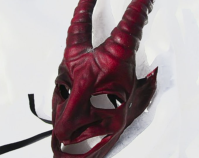 Satyr Mask Devil Demon Burgundy Leather Horn Costume Larp Renaissance ...