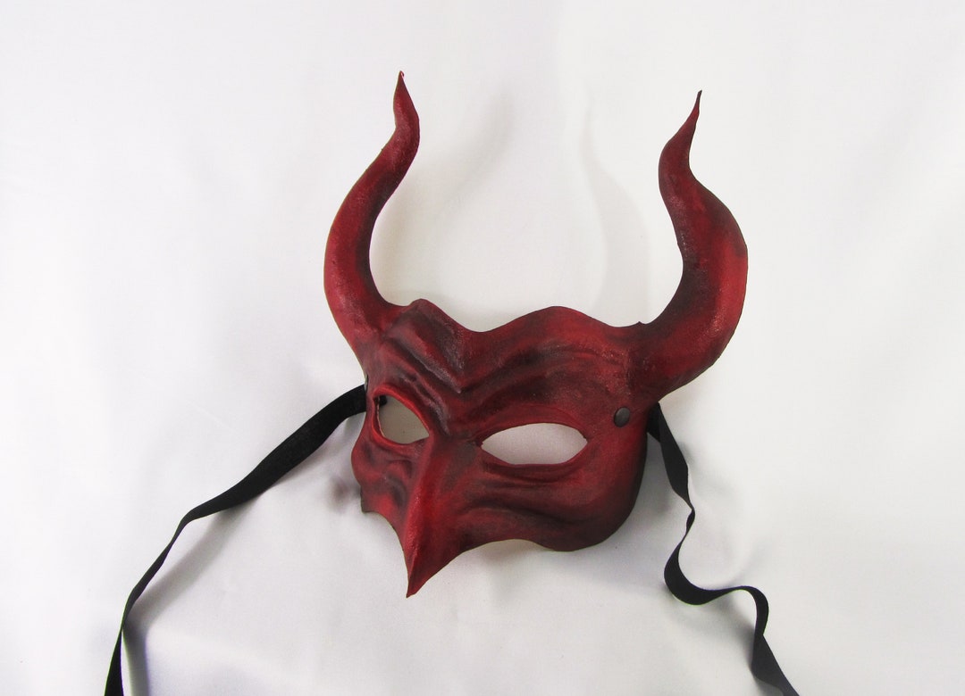 Demon Mask Devil Red Leather Horn Costume Larp Renaissance Wicca Pagan ...