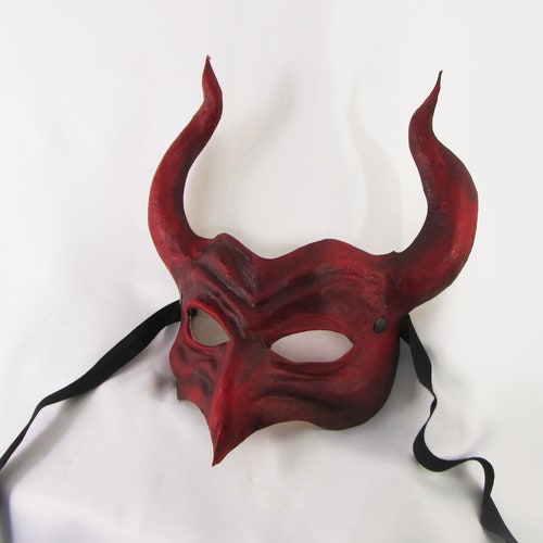 Demon Mask Devil Red Leather Horn Costume Larp Renaissance - Etsy