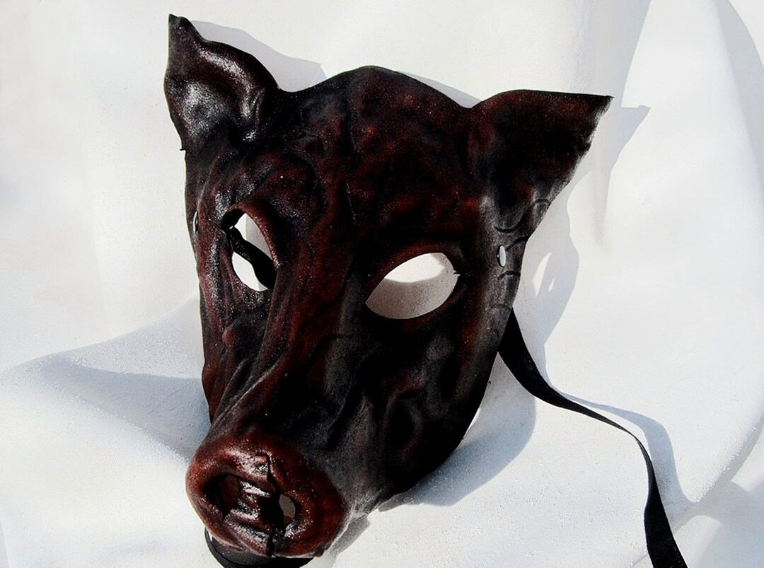 Boar Mask Dark Brown Leather Pork Pig Costume Larp Medieval Renaissance ...