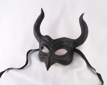 Demon Mask Devil Black Leather Horn Costume Cospaly Larp | Etsy