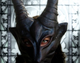 Demon Mask Devil Black Leather Horn Costume Cospaly Larp | Etsy