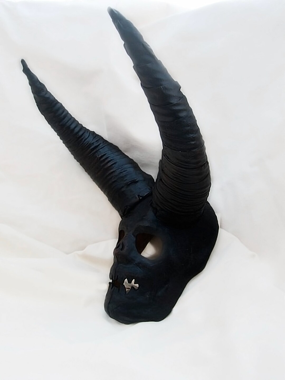 Demon Skull Mask Black Dark Leather Costume Horn Cosplay Larp ...