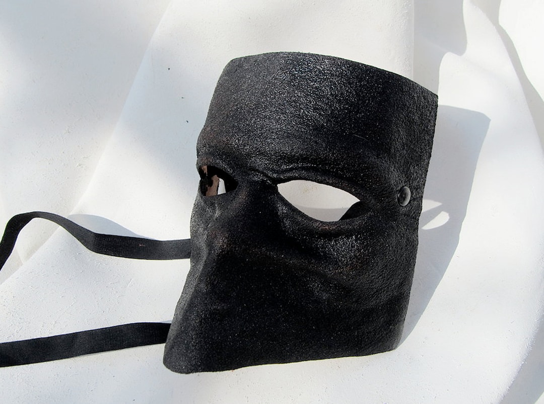 Bauta Venice Carnival Venetian Casanova Mask Black Leather Costume Larp ...