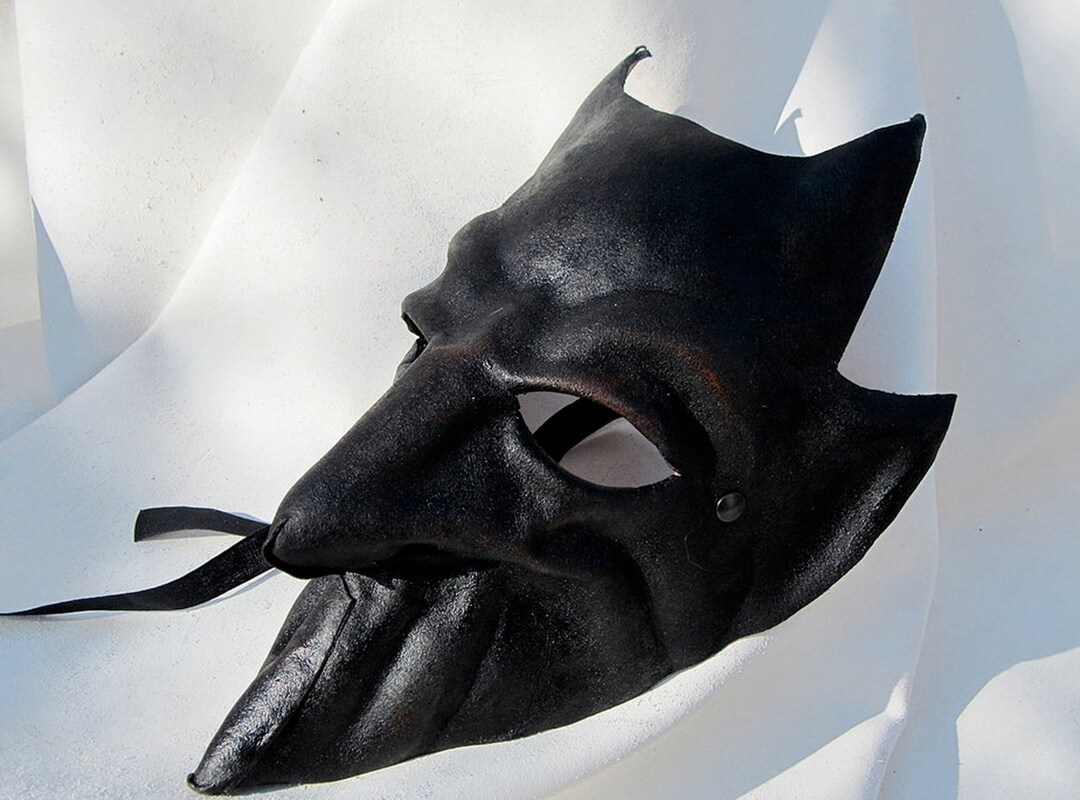 Demon Mask Devil Black Leather Horn Costume Cospaly Larp Renaissance ...