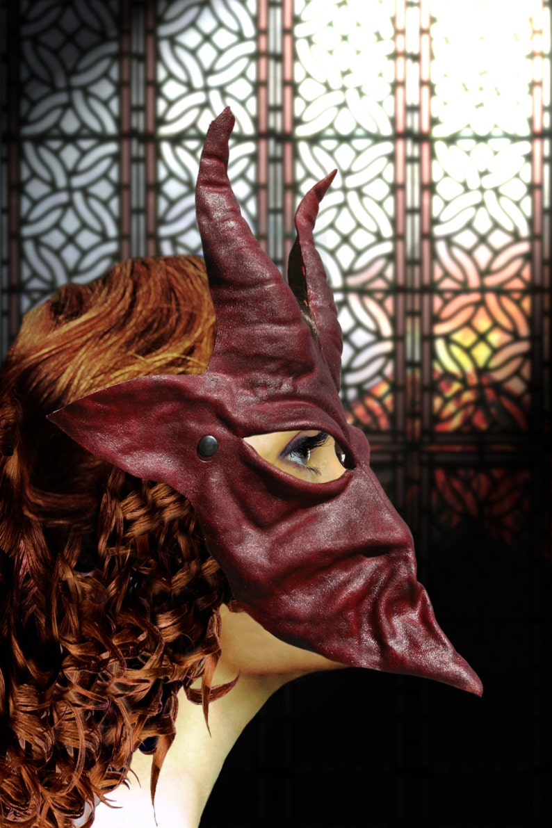 Demon Mask Red Devil Leather Horn Costume Cospaly Larp Renaissance ...