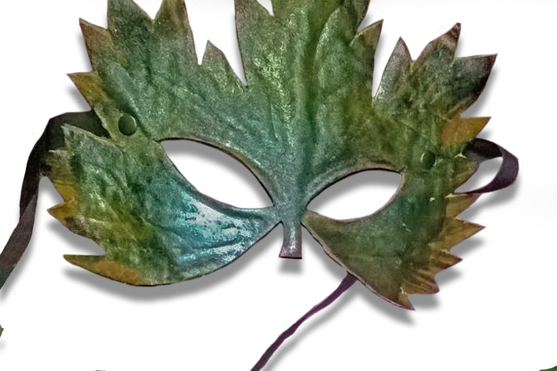 Leaf Mask in Leather Spring Green Flora Shimmering Masquerade | Etsy