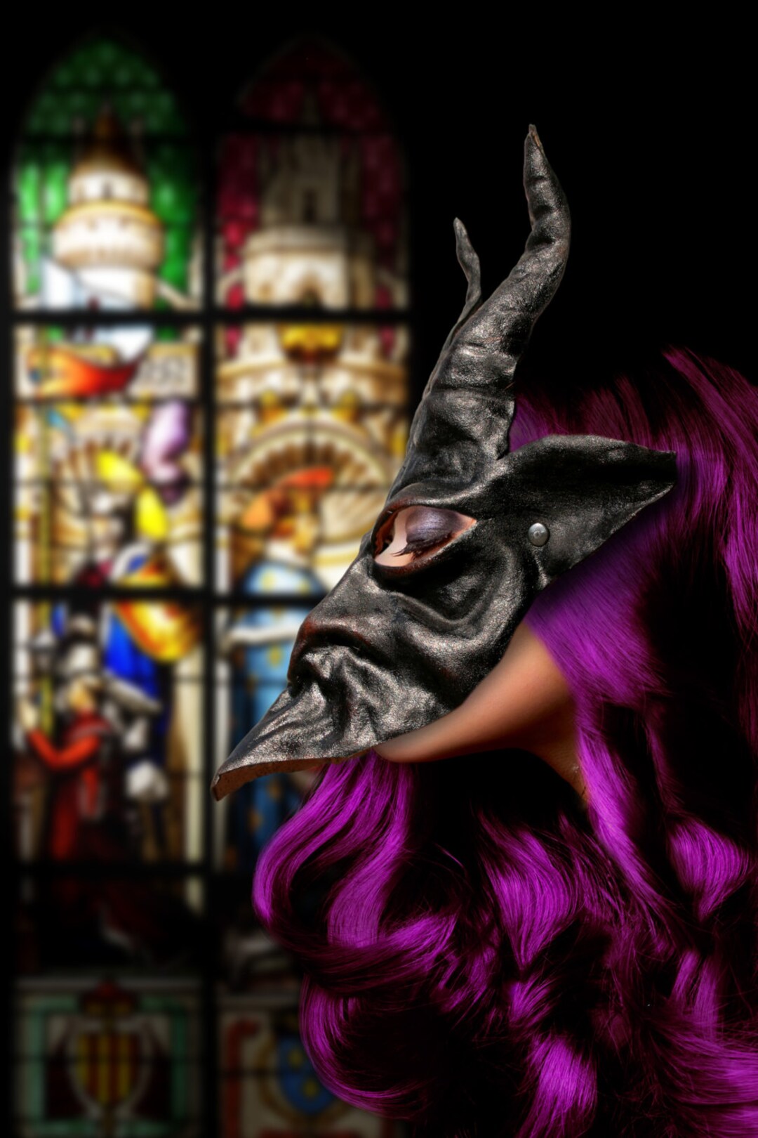 Demon Mask Black Devil Leather Horn Costume Cosplay Larp Renaissance ...