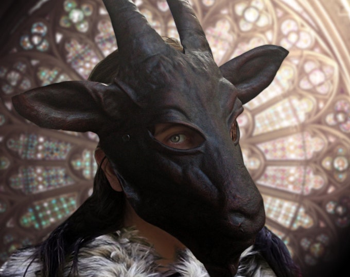 Goat Mask Handmade in Black Leather Horn Costume Cospaly Larp ...