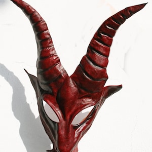 Demon Mask Devil Red Leather Horn Costume Cospaly Larp Renaissance ...