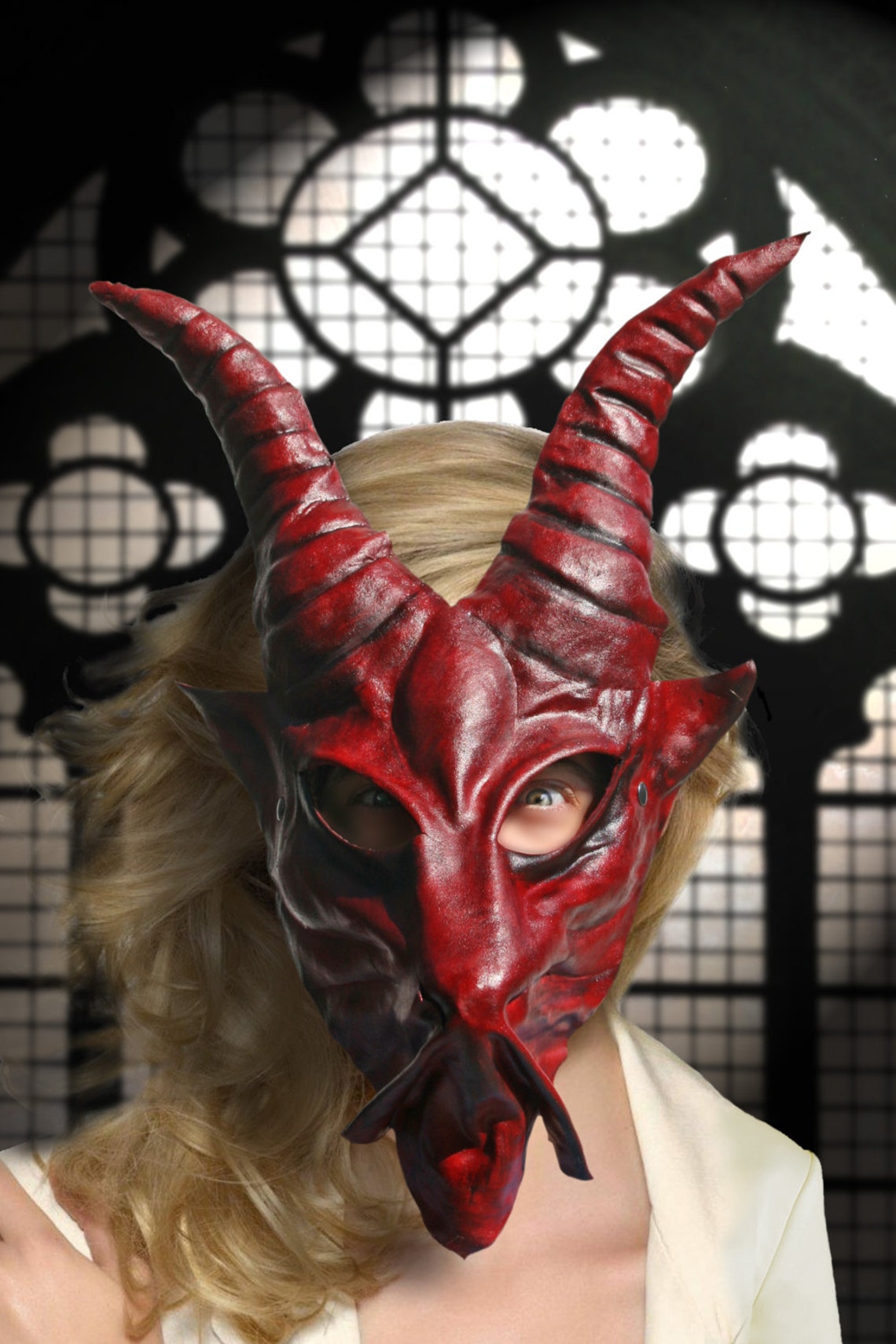 Demon Mask Devil Red Leather Horn Costume Cospaly Larp - Etsy